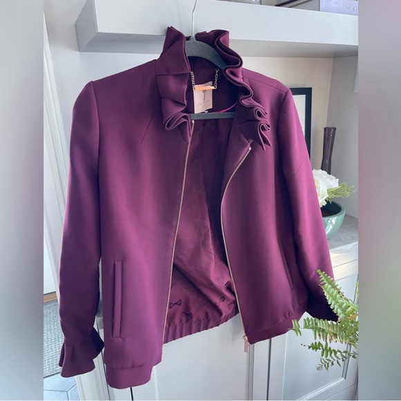 Ted Baker | Jackets & Coats | Ted Baker Lydia Burgundy Red Crepe Ruffle ...